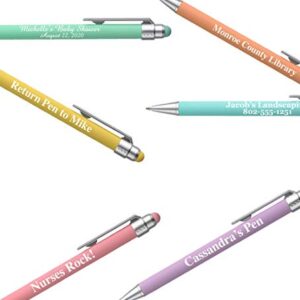 Express Pencils™ - Pastel Personalized Pens with Stylus - Soft Touch Design - Custom Printed Name Pens with Black Ink - Imprinted with Logo or Message (Pastel Pink)