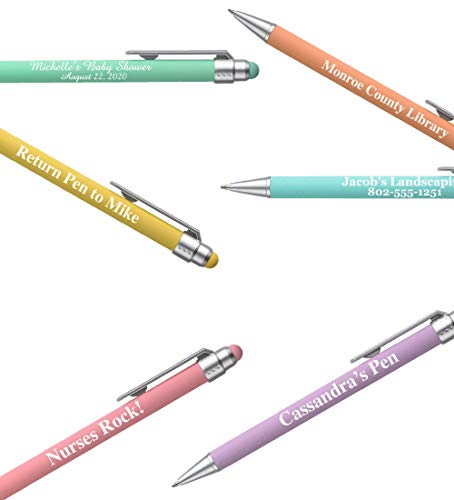 Express Pencils™ - Pastel Personalized Pens with Stylus - Soft Touch Design - Custom Printed Name Pens with Black Ink - Imprinted with Logo or Message (Pastel Pink)