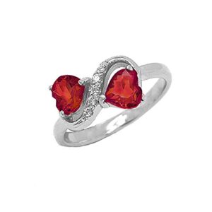 elegant 10k white gold double heart garnet and diamond infinity ring (size 8.25)