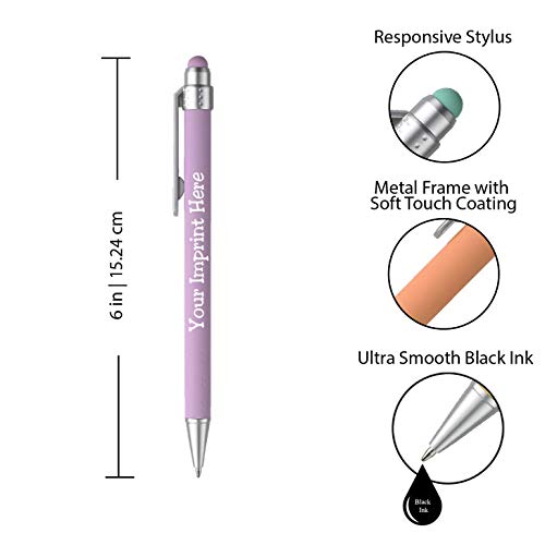 Express Pencils™ - Pastel Personalized Pens with Stylus - Soft Touch Design - Custom Printed Name Pens with Black Ink - Imprinted with Logo or Message (Pastel Pink)