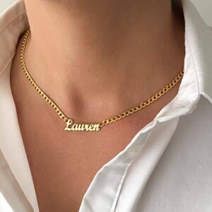 name necklace personalized with curb chain, dainty custom necklace with name for women 925 sterling silver gothic style customized nameplate necklace gift for christmas