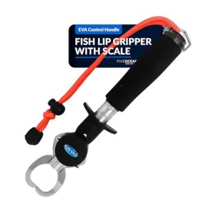 five oceans fish gripper- fish grabber, fish grabber tool - stainless steel fish lip gripper with scale and eva control handle, fish gripper and caught fish holder for fishing - fo4462