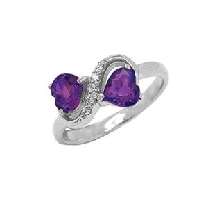 takar 925 sterling silver double heart amethyst and diamond infinity ring, birthstone heart ring, amethyst jewelry for women made in usa