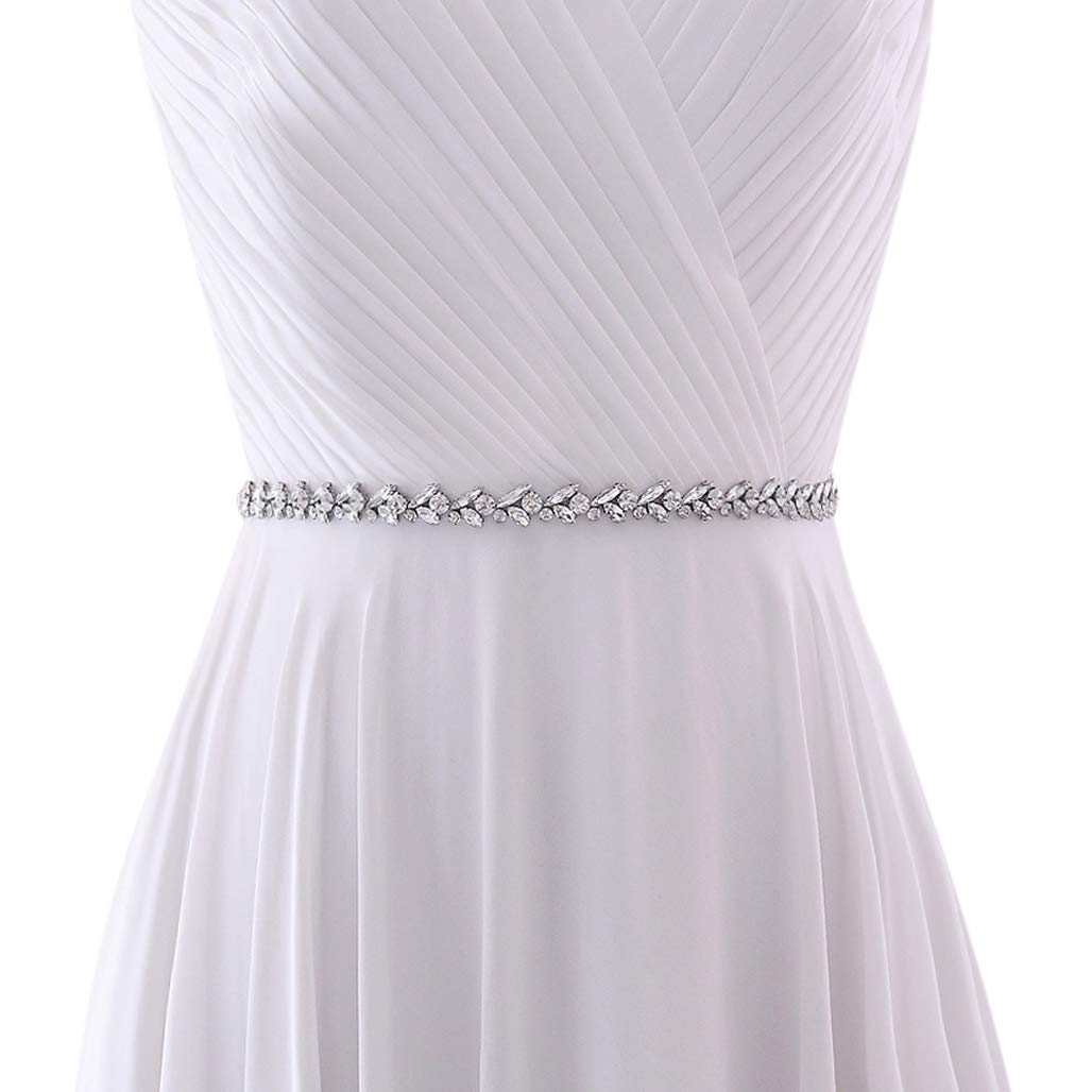 HONGMEI womens Rhinestone Thin Bridal Wedding Handmade Sash Bride Bridesmaid Belt Dress, White, One Size