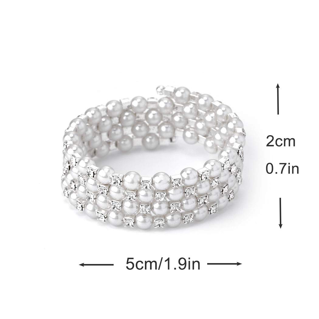 ELABEST Multi Row Pearl Bracelet Stretch Rhinestone Bracelet Bridal Body Jewelry Accessories for Women (style4)