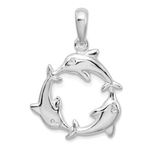 sterling silver polished 3 dolphin circle pendant