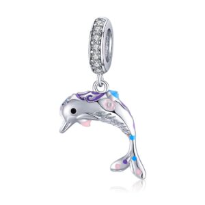 925 sterling silver dolphin charm crocodile charm unicorn charm dog charm squirrel charm giraffe charm rabbit charm flamingo charm for pandora charm bracelet (dolphin)