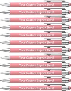 express pencils™ - pastel personalized pens with stylus - soft touch design - custom printed name pens with black ink - imprinted with logo or message (pastel pink)