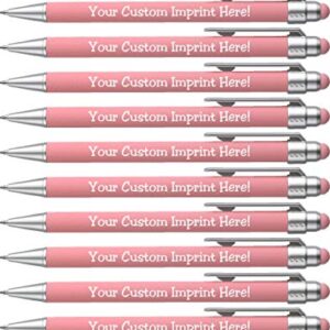 Express Pencils™ - Pastel Personalized Pens with Stylus - Soft Touch Design - Custom Printed Name Pens with Black Ink - Imprinted with Logo or Message (Pastel Pink)