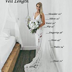 Acenail 2 Tiers Bride Wedding Veil Waist Veil Short Lace Edge Veil with Comb Bridal Tulle Hair Accessories for Brides(Ivory)