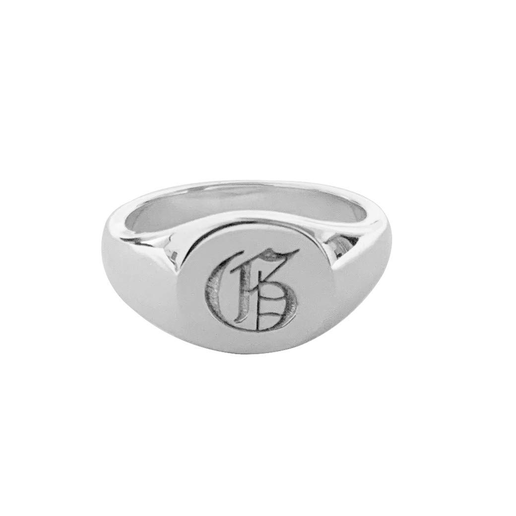 Elefezar Personalized Old English Initial Ring Custom Letter Ring Small Signet Ring for Women (Silver)