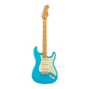 fender 6 string solid-body electric guitar, right, miami blue (0113902719)