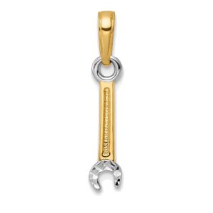 14k yellow gold & white rhodium-plating shiny-cut wrench pendant