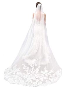 acenail veils for brides cathedral wedding veil white bridal veils long veils for bride wedding floor length veil with lace 1 tier veil floral 118 inch embroidered wedding veils and headpieces