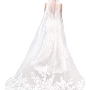 Acenail Veils for Brides Cathedral Wedding Veil White Bridal Veils Long Veils for Bride Wedding Floor Length Veil with Lace 1 Tier Veil Floral 118 inch Embroidered Wedding Veils and Headpieces