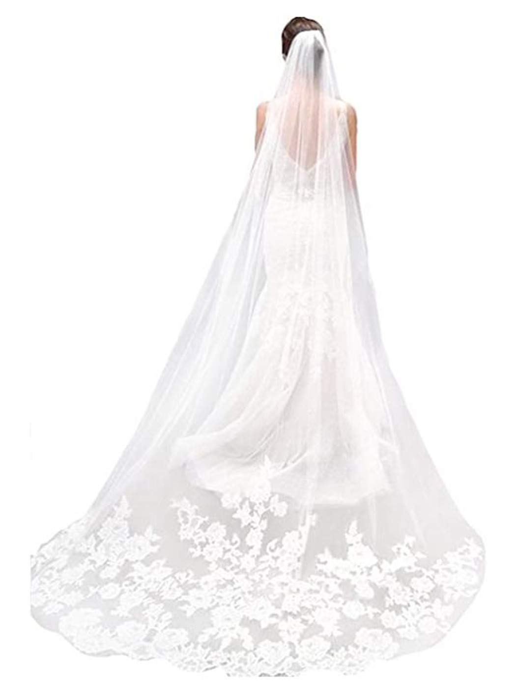 Acenail Veils for Brides Cathedral Wedding Veil White Bridal Veils Long Veils for Bride Wedding Floor Length Veil with Lace 1 Tier Veil Floral 118 inch Embroidered Wedding Veils and Headpieces