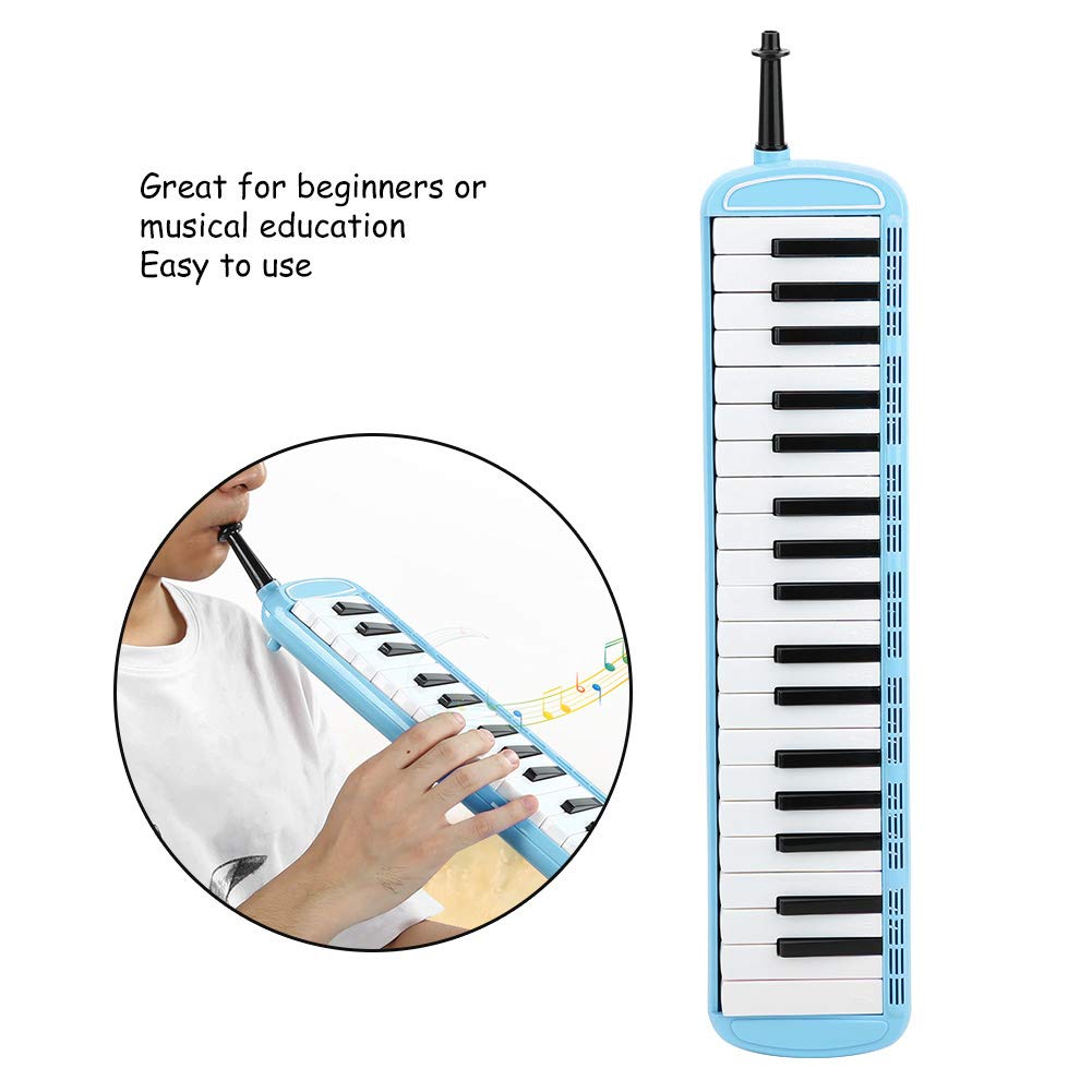 37 Keys Piano- Melodica Long Tube Melodica with Key Stickers Double Mouthpieces Tubes Carrying Bag for Kids Beginners Adults Gift (Blue)