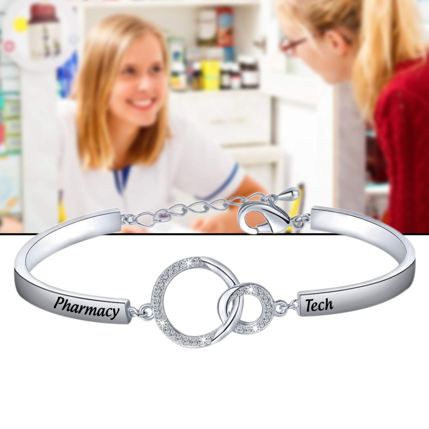 LQRI Pharmacy Tech Pharmacy Technician Bracelet Rx Jewelry Gift Pharmacist Gift Pharmacy Pharmacist Graduation Gift For Women (silver-Pharmacy Tech)