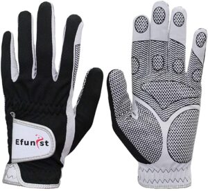 efunist men’s golf glove 2 pack black left hand hot wet weather no sweat non-slip fit size small medium large xl xxl (25=large, worn on left hand(right-handed golfer))