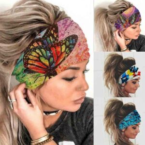 olbye wide boho headbands headwrap butterfly stretch button hair bands bandana yoga running athletic turban head bands head scarfs hair accessories for women 4pcs (boho)