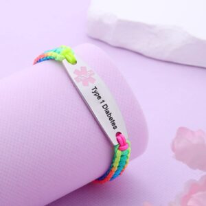 JF.JEWELRY Medical Alert Bracelets for Women, Personalized Custom Medical Bracelets for Women, Nylon Braided Medical ID Bracelets - Rainbow