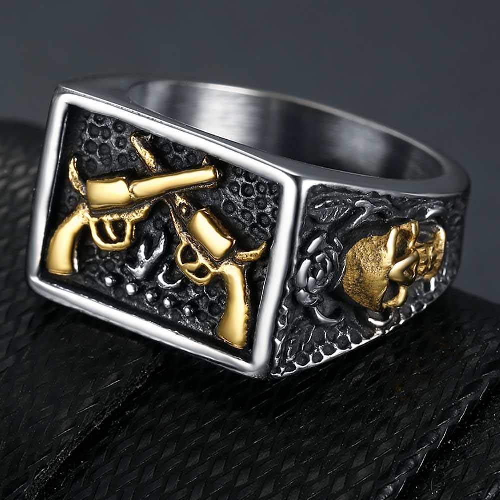 Jude Jewelers Stainless Steel Gun Military Milita Army Wester Cowboy Signet Style Biker Ring (Gold, 8)