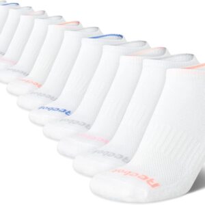 Reebok Women's No Show Athletic Breathable Low Cut Cushioned Socks (12 Pack), Size 4-10, Bright White Logo