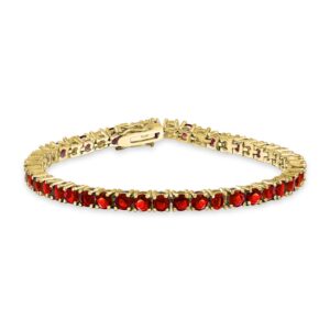 bling jewelry traditional 12ctw prong basket set solitaire round cubic zirconia simulated aaa cz red garnet tennis bracelet for women prom bridesmaid 14k gold plated 7.5 inch