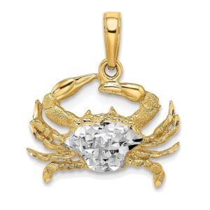 14k yellow gold w/rhodium-plating shiny-cut blue crab pendant