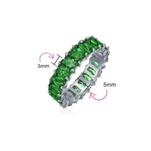 Art Deco Style AAA CZ Simulated Green Emerald Cut Cubic Zirconia Eternity Baguette Anniversary Wedding Band Ring For Women .925 Sterling Silver 4MM