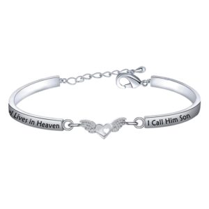 lqri memorial jewelry loss of family member gift my guardian angel lives in heaven i call him/her grandpa son grandma mom daughter angel wing charm bracelet in memory of loved one (silver-son)