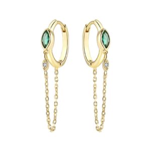 jiangyue 18k gold plated chain earrings for women emerald green hoop earrings tassel dangle earrings trendy cz small hypoallergenic jewelry