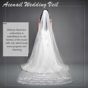 Acenail Veils for Brides Cathedral Wedding Veil White Bridal Veils Long Veils for Bride Wedding Floor Length Veil with Lace 1 Tier Veil Floral 118 inch Embroidered Wedding Veils and Headpieces