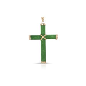 regalia by ulti ramos 14k yellow gold genuine jade cross pendant (dark green jade)