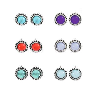 yokawe boho stud set earrings silver crystal gem earring ear stud multiple ear jewelry for women and girls gift (6 pairs)