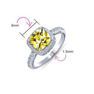 3CT AAA CZ Canary Yellow Cubic Zirconia Halo Solitaire Square Radiant Cushion Cut Engagement Ring For Women .925 Sterling Silver 1MM Thin Band