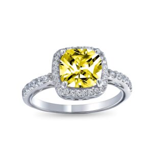 3ct aaa cz canary yellow cubic zirconia halo solitaire square radiant cushion cut engagement ring for women .925 sterling silver 1mm thin band