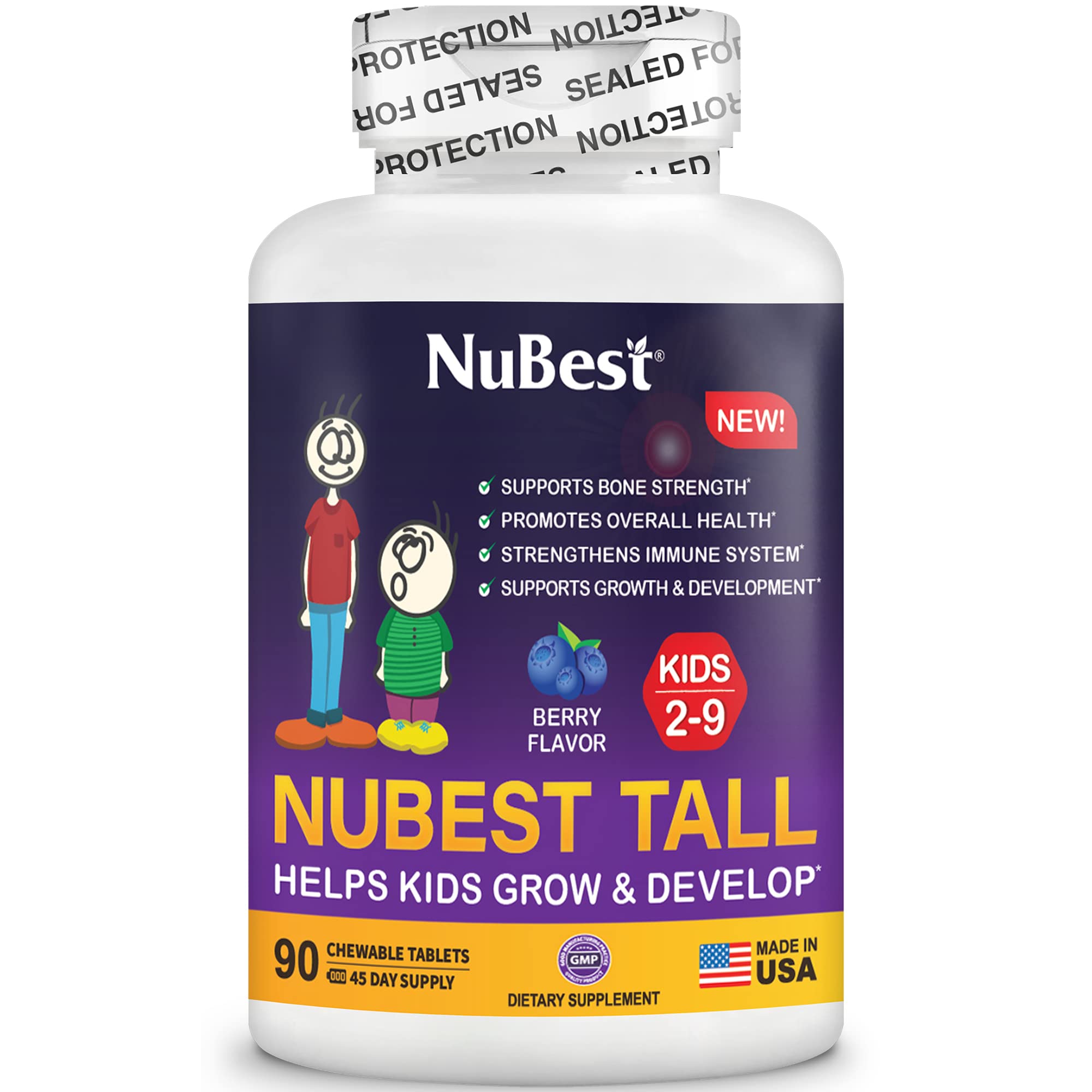 NuBest Tall Kids - Toddlers Vitamins and Kids Vitamins for Age 2 to 9 - Healthy Height Growth & Height Booster with Multivitamins & Minerals for Kids Ages 2 to 9 | 90 Chewable Tablets | 6 Pack