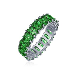 art deco style aaa cz simulated green emerald cut cubic zirconia eternity baguette anniversary wedding band ring for women .925 sterling silver 4mm