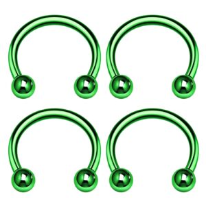 kjm fashion 4pcs anodized green horseshoe circular barbell 16g 1.2mm 3/8 10mm 3mm ball lip rook earrings cartilage piercing jewelry 7608