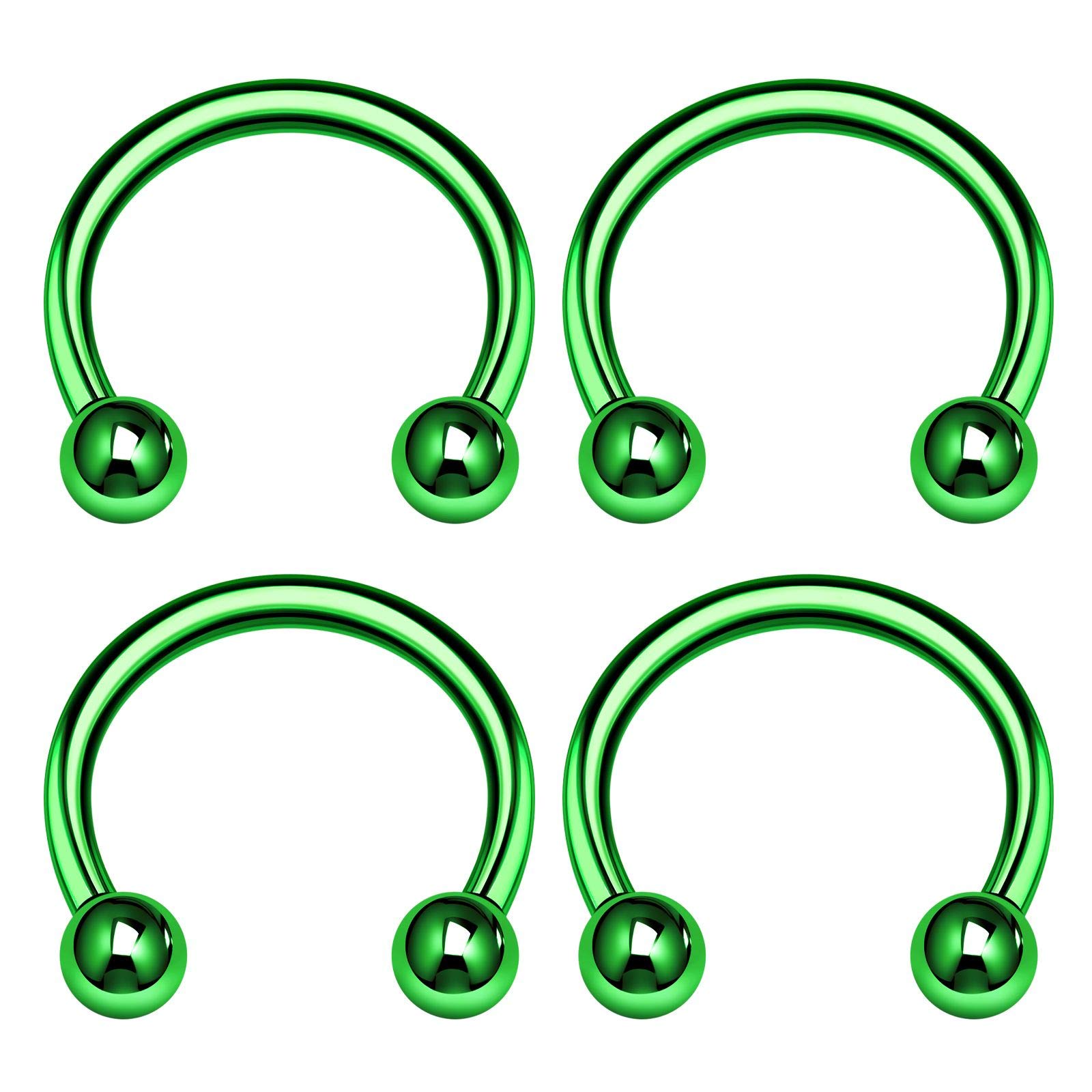 KJM FASHION 4PCS Anodized Green Horseshoe Circular Barbell 16g 1.2mm 3/8 10mm 3mm Ball Lip Rook Earrings Cartilage Piercing Jewelry 7608