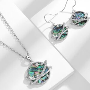 INFUSEU Abalone Moon Star Necklace Sterling Silver Pendant Women Space Planet Celestial Jewelry for Teen Teenager Universe Galaxy Cute Graduation Gifts Astronomy Lovers