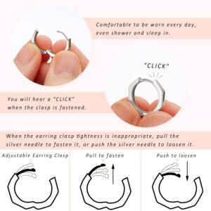 SWEETV 925 Sterling Silver Huggie Hoop Earrings for Women 15mm Small Lightweight Polished Hexagonal Hoops