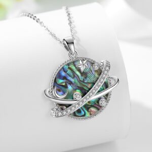 INFUSEU Abalone Moon Star Necklace Sterling Silver Pendant Women Space Planet Celestial Jewelry for Teen Teenager Universe Galaxy Cute Graduation Gifts Astronomy Lovers