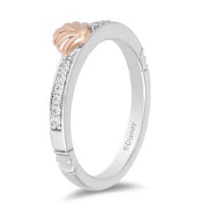 Jewelili Enchanted Disney Fine Jewelry Sterling Silver and 10K Rose Gold 1/10 CTTW Diamond Ariel Ring size 6