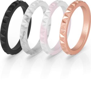 thunderfit thin silicone wedding rings for women, triangle diamond stackable rubber engagement bands 2.8mm wide 2mm thick - 1/4/8 variety multipack