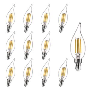 alampever led candelabra bulbs, dimmable ca11 e12 led chandelier light bulbs, 2700k soft white, 4w (40w equivalent), 450lm, 12 pack