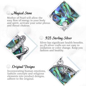 INFUSEU Abalone Moon Star Necklace Sterling Silver Pendant Women Space Planet Celestial Jewelry for Teen Teenager Universe Galaxy Cute Graduation Gifts Astronomy Lovers