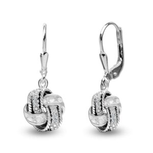 lecalla 925 sterling silver diamond earrings for women love knot 0.06 carat diamond dangle leverback earring jewelry