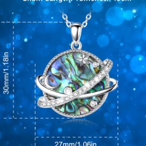 INFUSEU Abalone Moon Star Necklace Sterling Silver Pendant Women Space Planet Celestial Jewelry for Teen Teenager Universe Galaxy Cute Graduation Gifts Astronomy Lovers